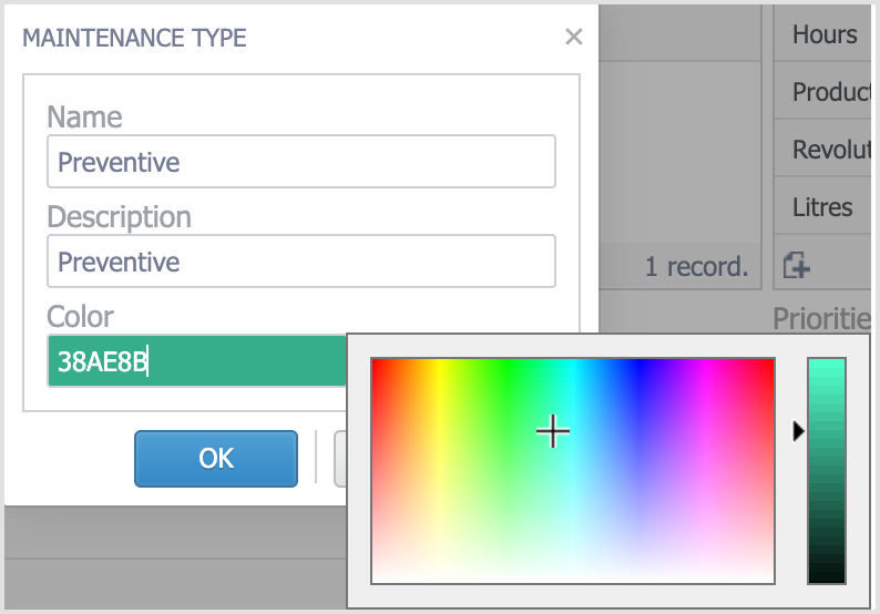 Change the color for a maintenance type – Help Center